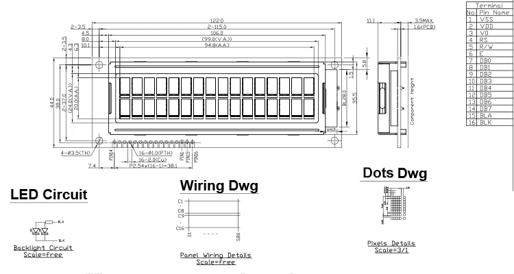 Monochrome Lcd 1602 Display Module 16x2 Character Liquid Crystal ...