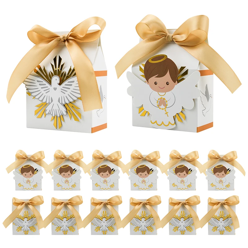 Christening Holy Grail Design Candy Treat Paper Boxes With Ribbons ...