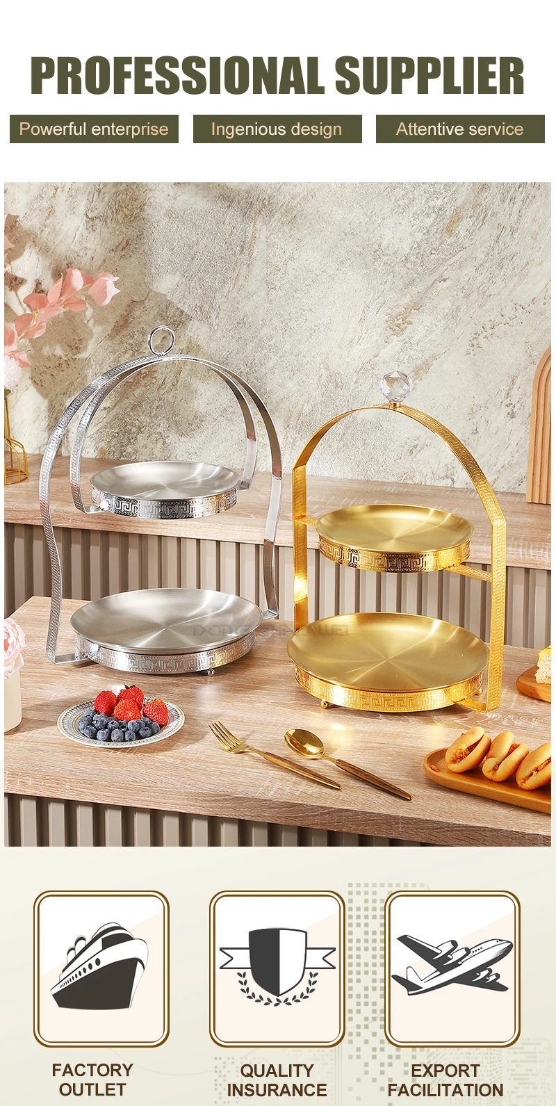 Luxury Gold Plated Buffet Food Display Rack Catering Decorations Silver ...