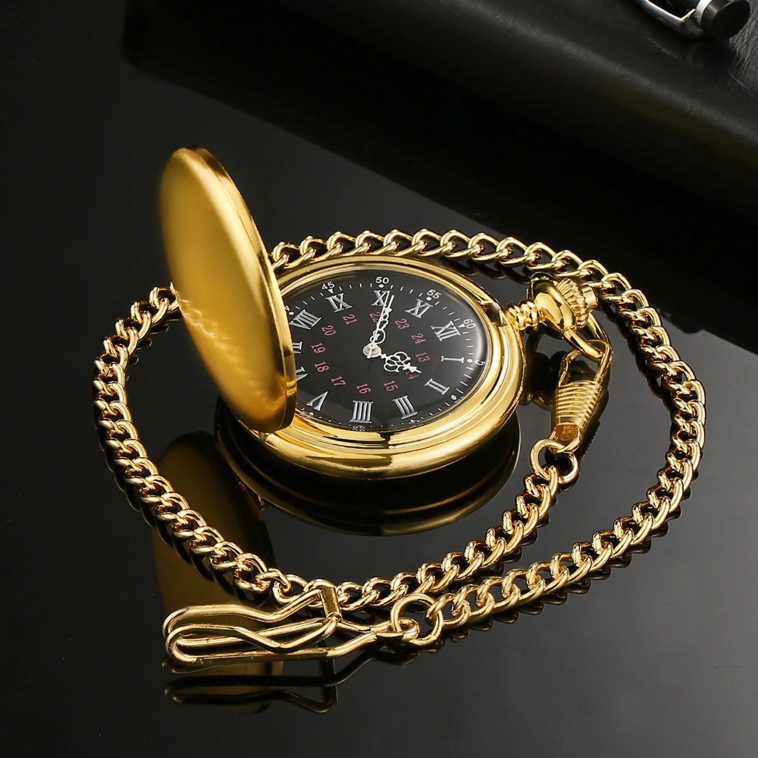 Golden Custom Brand Mens Analog Quartz Smooth Pocket Watch With Chain ...
