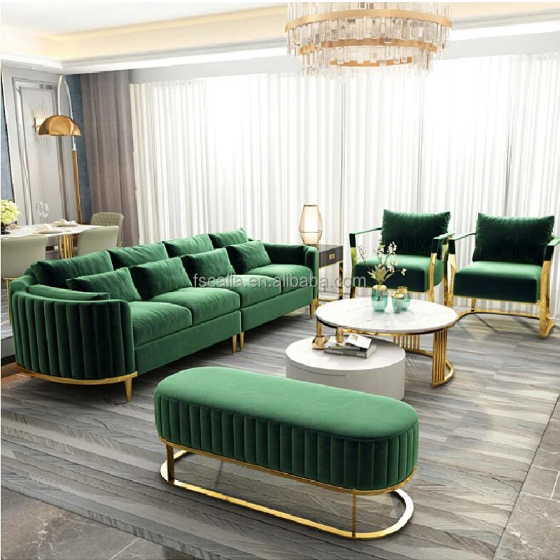 Modern Luxury Stainless Steel Frame Velvet Sofa Set for Living Room ...