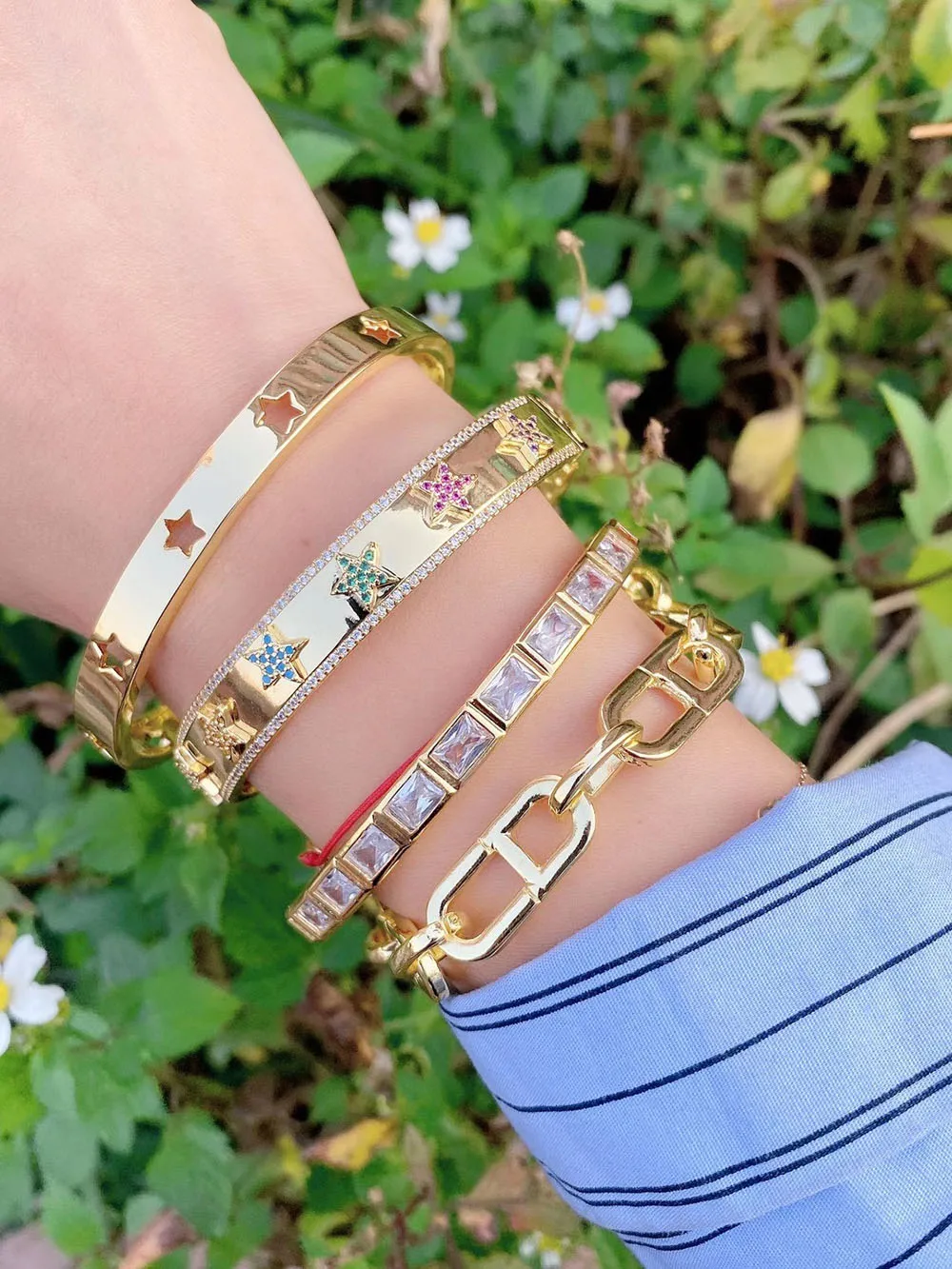 18k Gold Plated Round Shape Zircon Trendy Snap Cuff Open Bangle Bracelet - Buy 18k Gold Plated ...