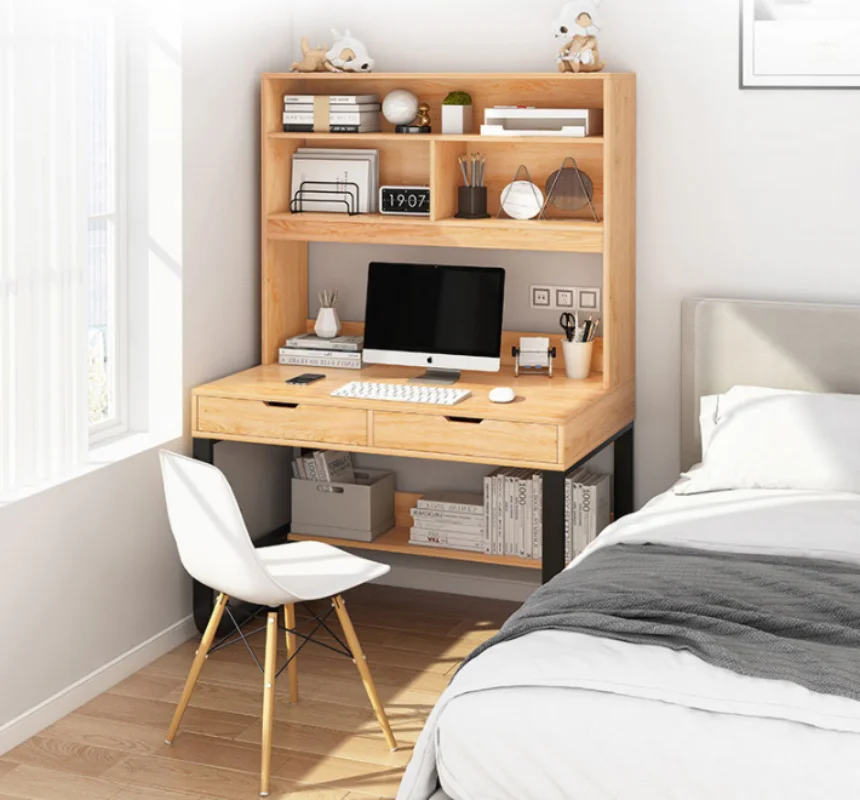 Steel Wood Desktop Bookshelf Computer Desk with Bookcase Integrated ...