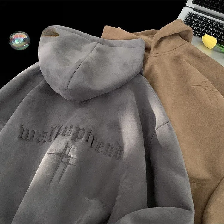 Embroidery Logo Heavyweight Suede Fabric Pullover Hoodie oversized ...