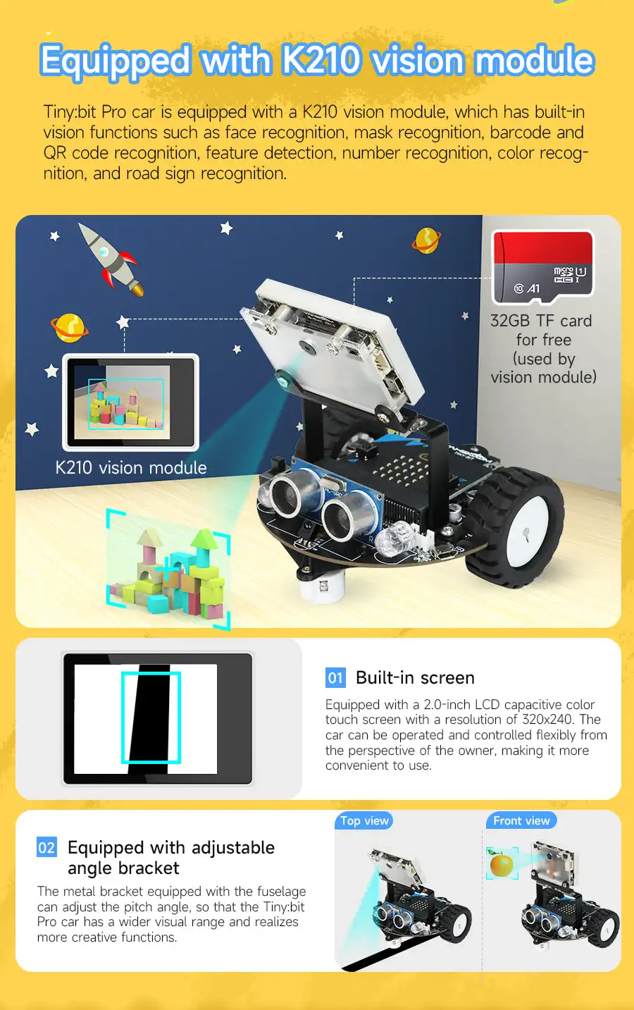 Tiny:bit Pro AI Visual Robot Car Kit for Micro:bit V2 V1