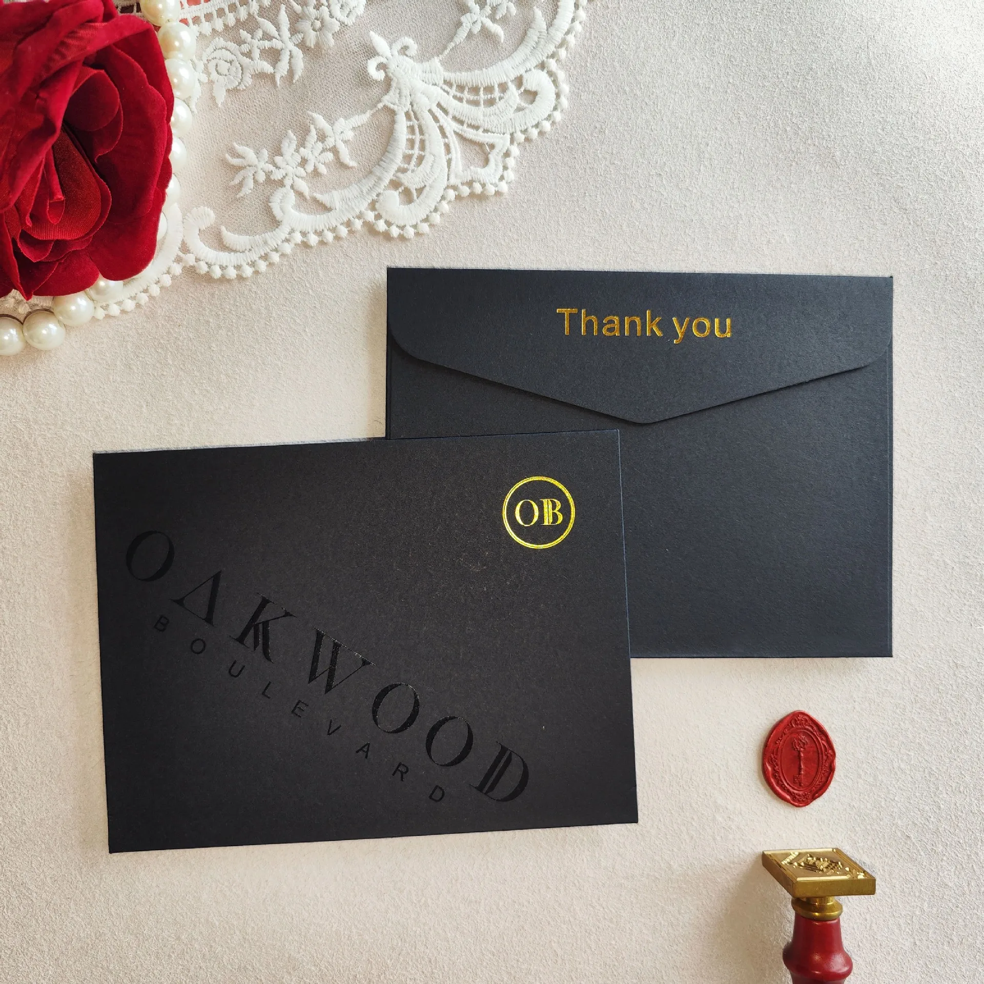 Custom Luxury Thank You Cards With Envelope Invoice Pouch Embossed Logo ...