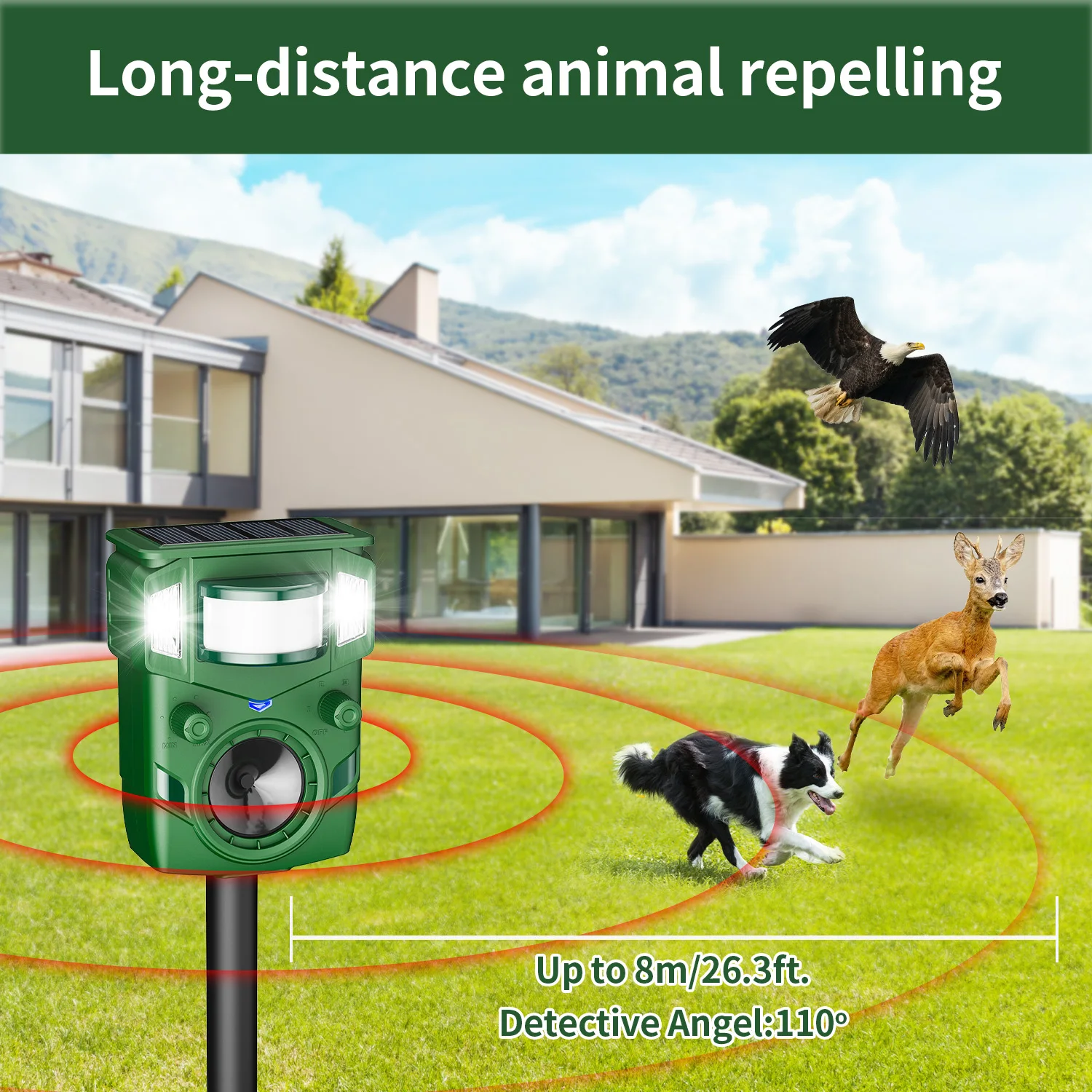 2025 Upgraded Big Pir Sensor Animal Repellent With Flashing Light Solar ...