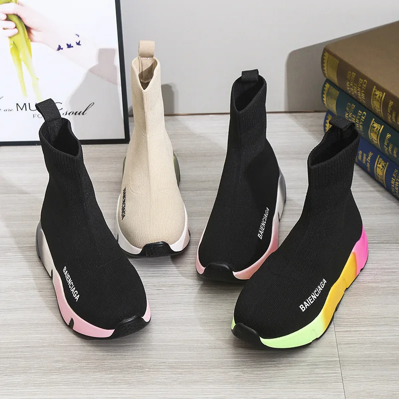 Ladies Breathable Sports Shoes Knitted Sneaker Upper Knit Mesh Shoes ...