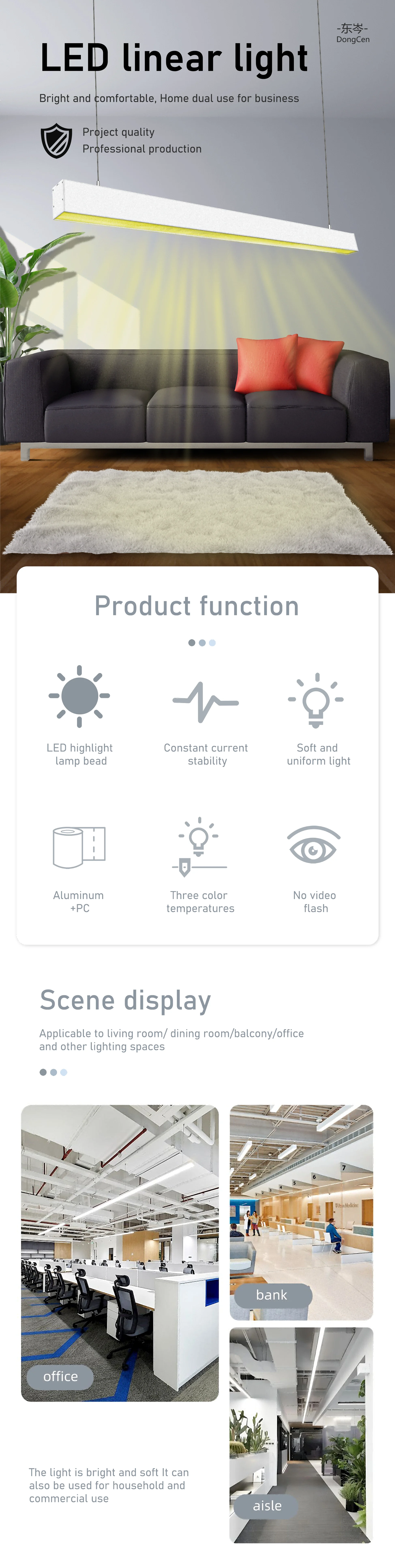 High Quality Aluminum 36w Aluminum Profile Led Pendant Lighting Led ...