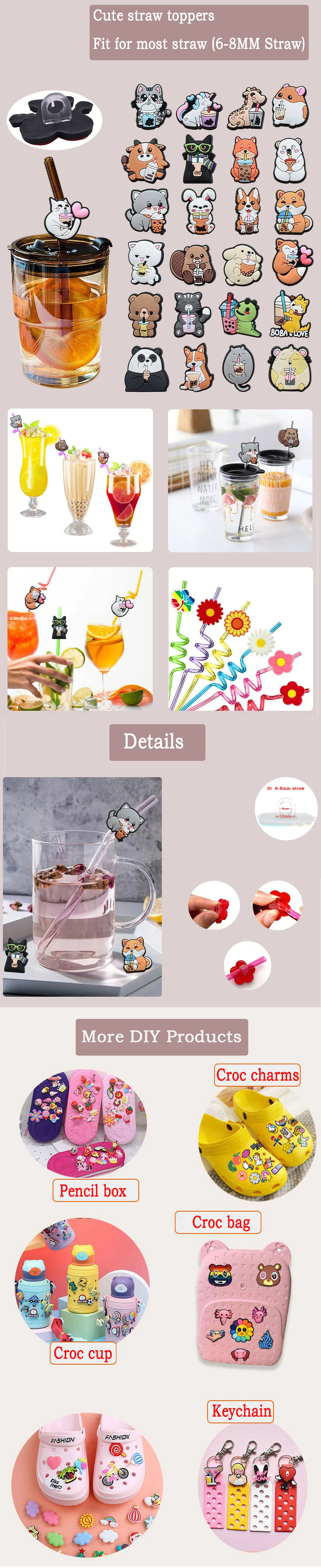 Hot Coffee Straw Topper Reusable Cartoon PVC Rubber Dust Covers for ...