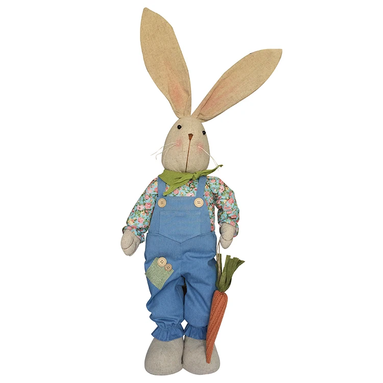 Rustic Bunny Stuffed Doll Linen Fabric Rabbit Holding A Carrot Easter ...