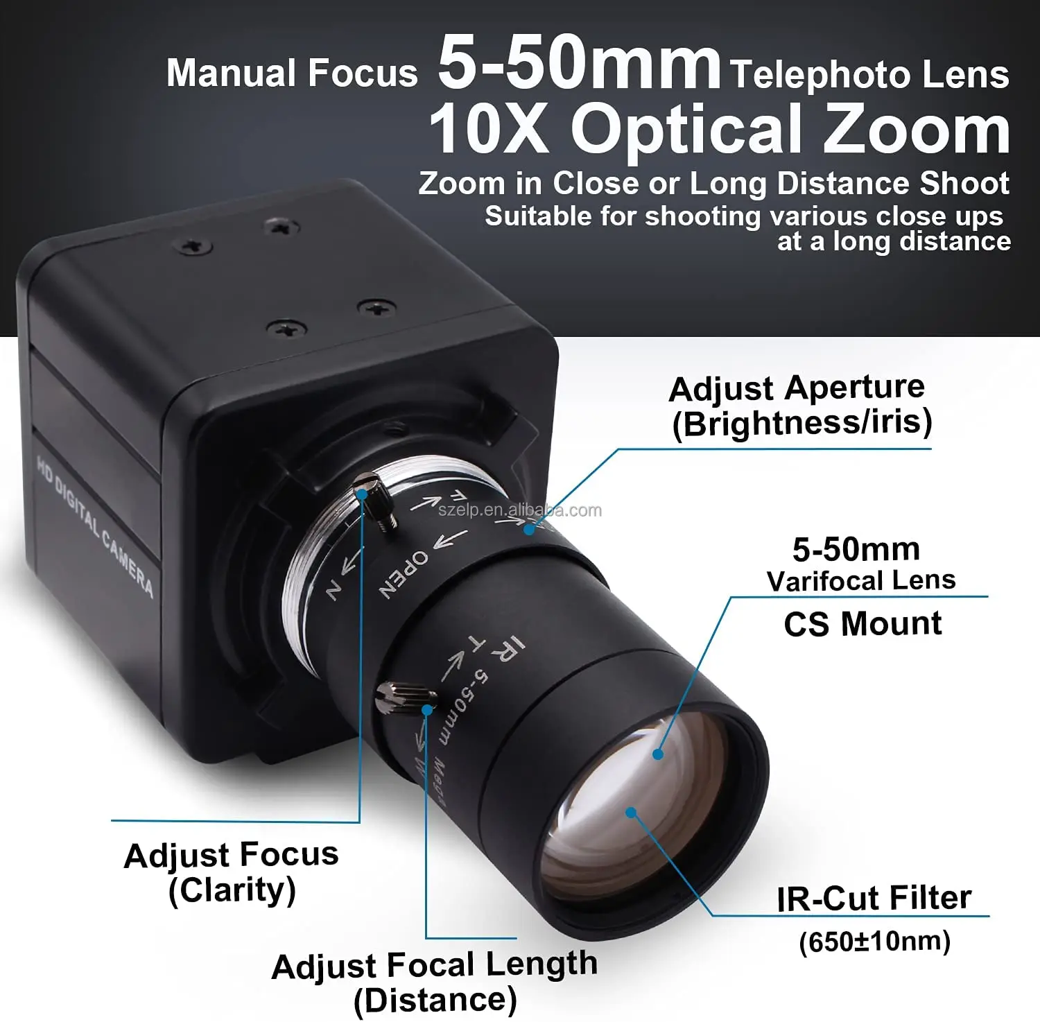 ELP USB 3.0 Camera with 5-50mm Varifocal Lens for Machine Vision