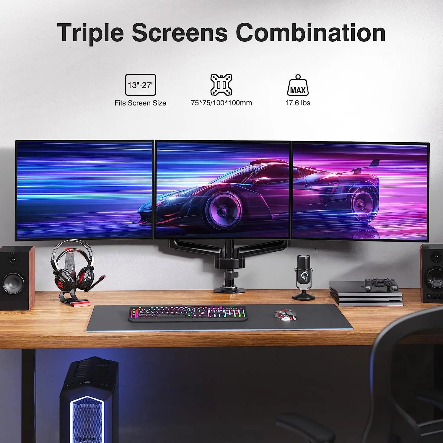 Heavy Duty Triple Monitor Mount Arm Bracket for Efficient Multi-Screen ...