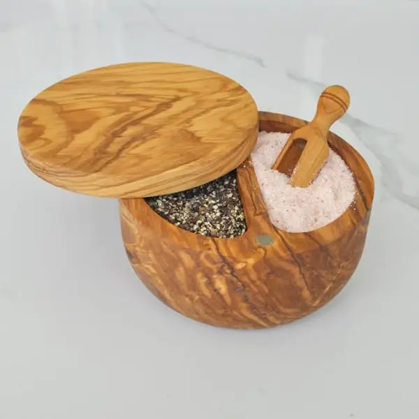 Olive Wood Salt Box - Elegant Storage for Kitchen Essentials