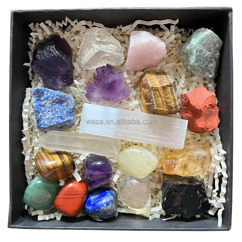 Wholesale Natural Crystal Gravel Healing Stone Wooden Box Set Charm 7 ...