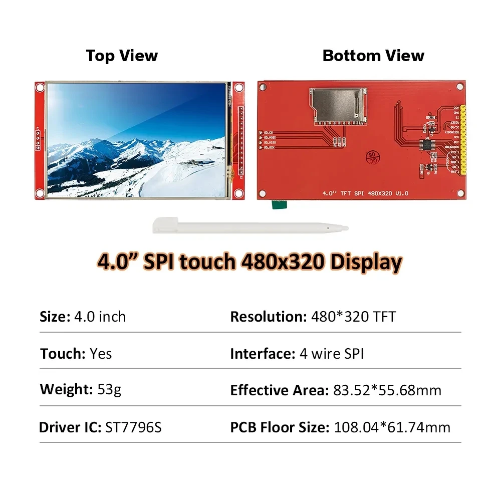 4 Inch SPI TFT LCD Display with ST7796S Driver IC
