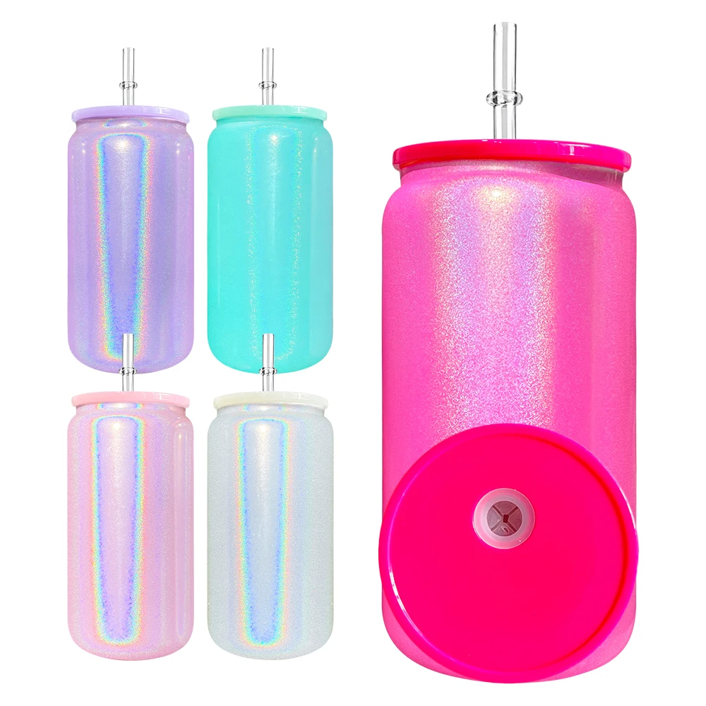 USA Warehouse Holographic Shimmer Glitter Soda Pop Can Shaped Glass ...