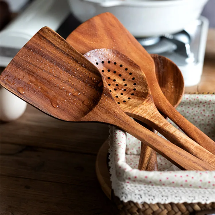 9 Pcs Thai Teak Wooden Kitchen Wood Cook Tools Kitchen Utensils Holder ...