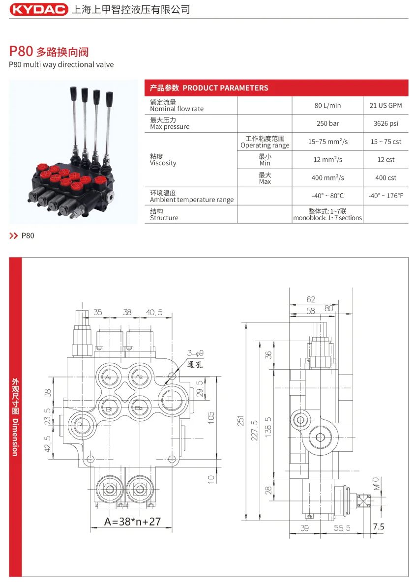 1P40 2P40 3P40 4P40 Monoblock Hydraulic Directional Control Valve for ...