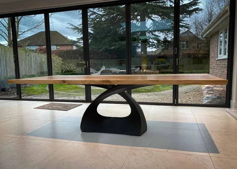 Industrial Metal Base for Wood Full Stave Dining Table