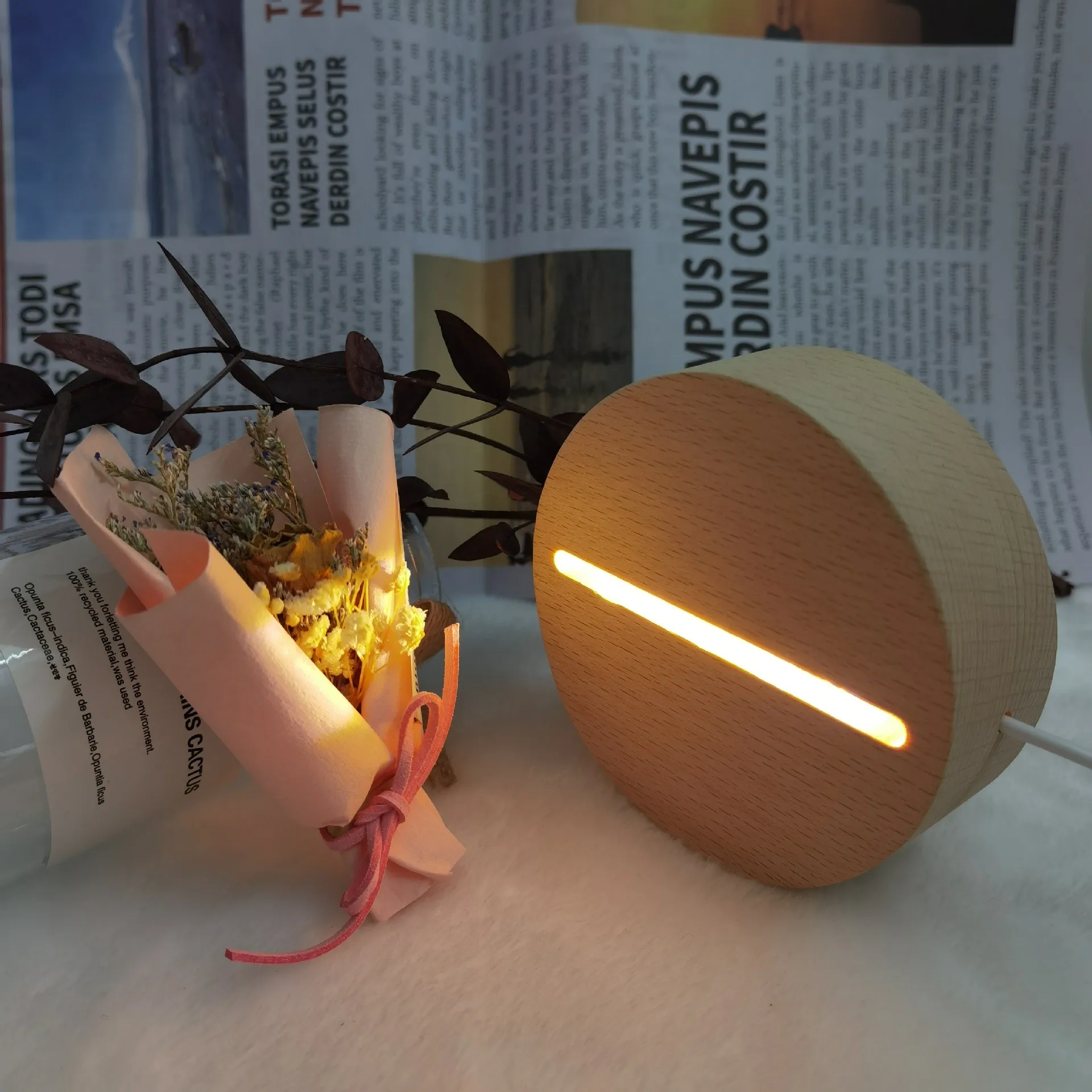 Wholesale Wooden Round Led Lamp Holder Usb Cable Switch Night Light 3d ...