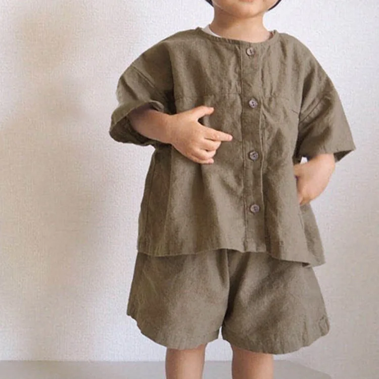 High Quality Summer Casual Plain Kids Boys Solid Shirts & Shorts Set ...