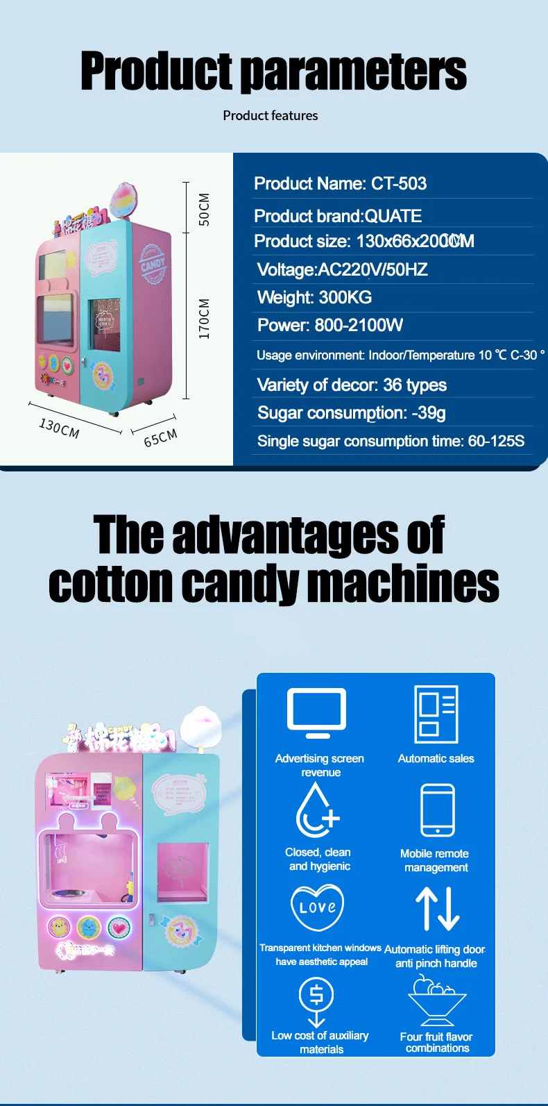 Commercial Automatic Electric Customize Blue Pink Snacks Full Making ...