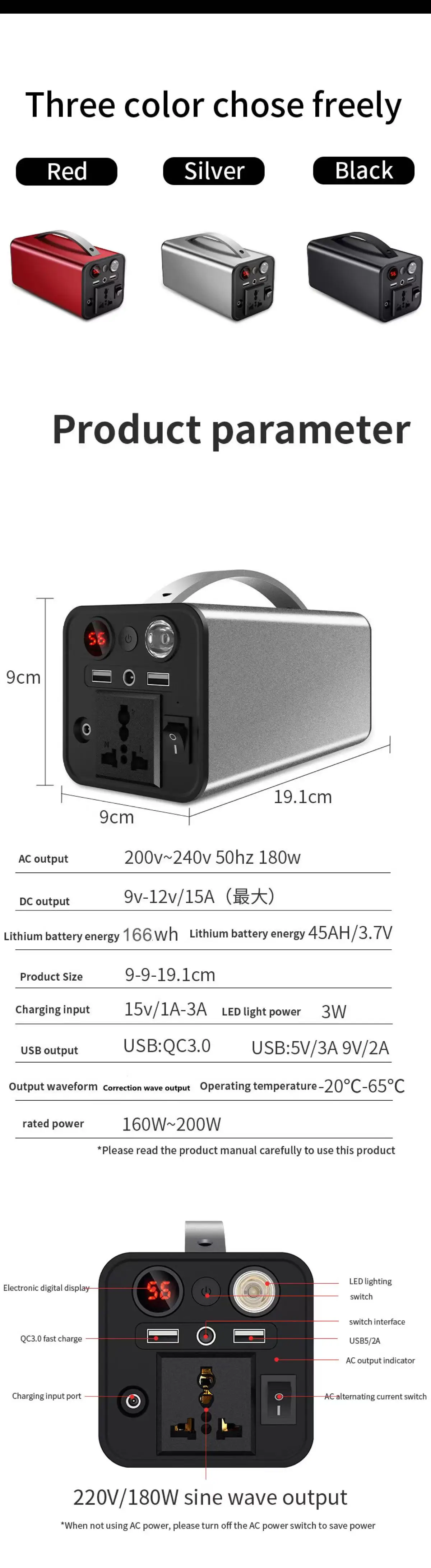 180W Portable Power Station - 45000mah High Capacity Battery