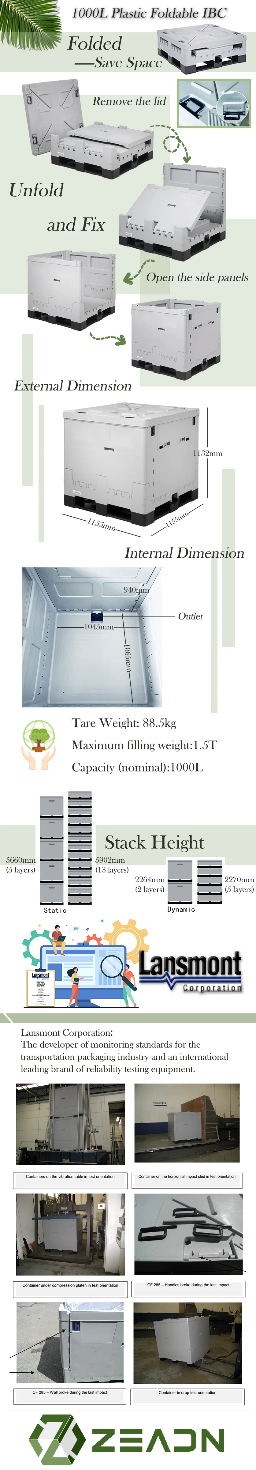 Milk Juice Wine Beer 1155*1155*1132mm 1000L Foldable Box