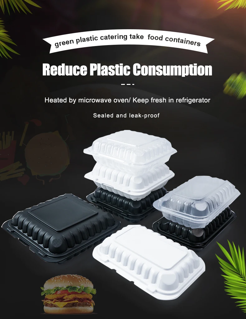 Restaurant 3 Compartment Thermoforming Take Out Togo Square Plastic ...
