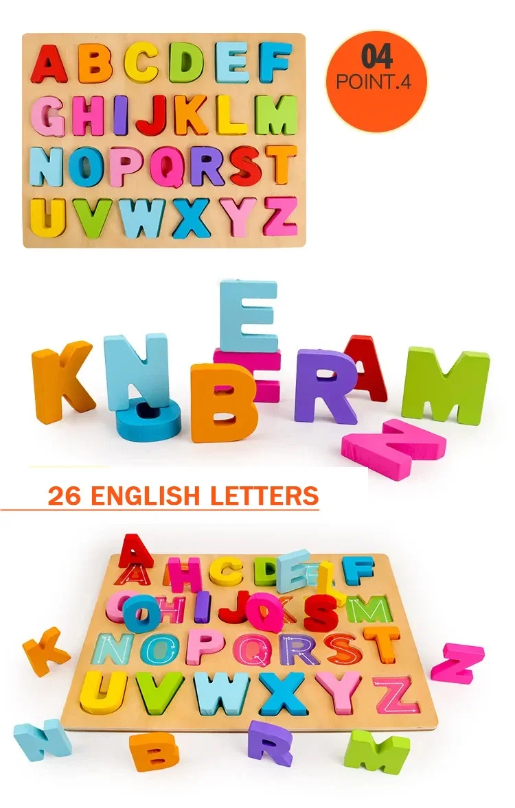 Montessori Wood Kids Creative Alphabet Puzzles for Learning