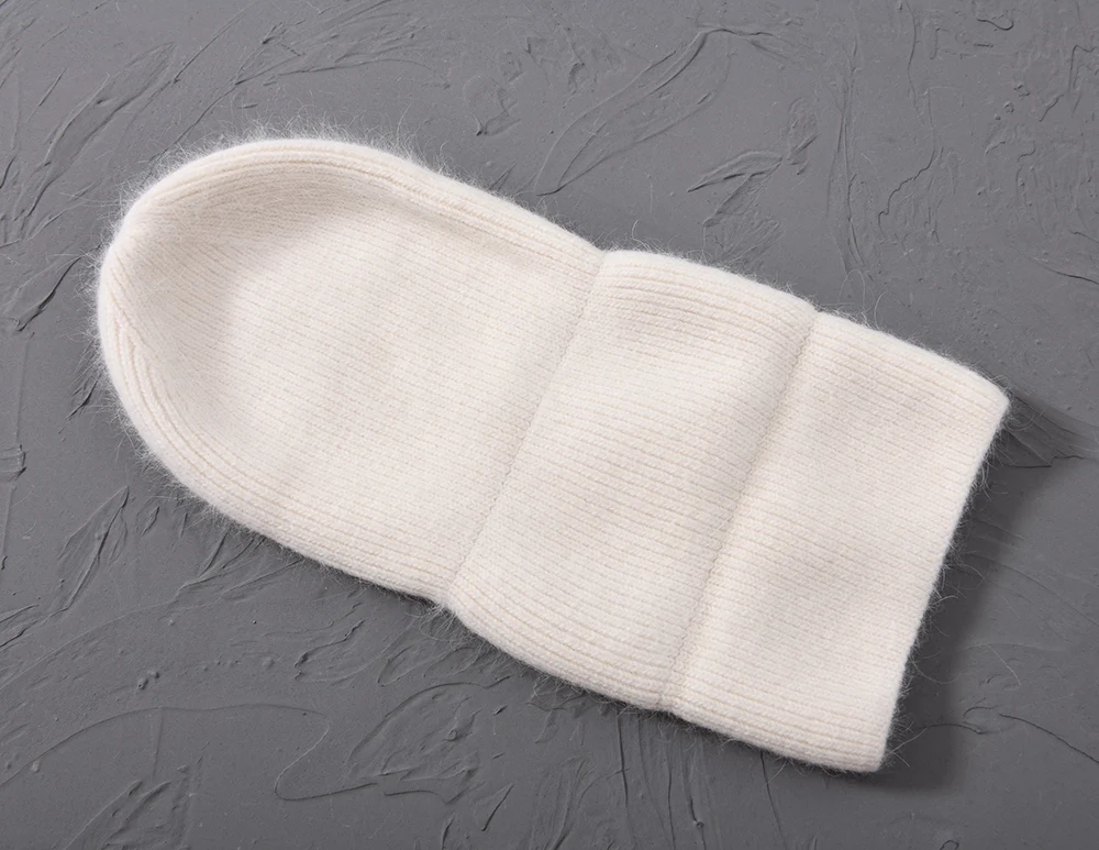 Outdoor Double Flap Thick Fluffy Angora Rabbit Fur Beanie Hat Striped ...