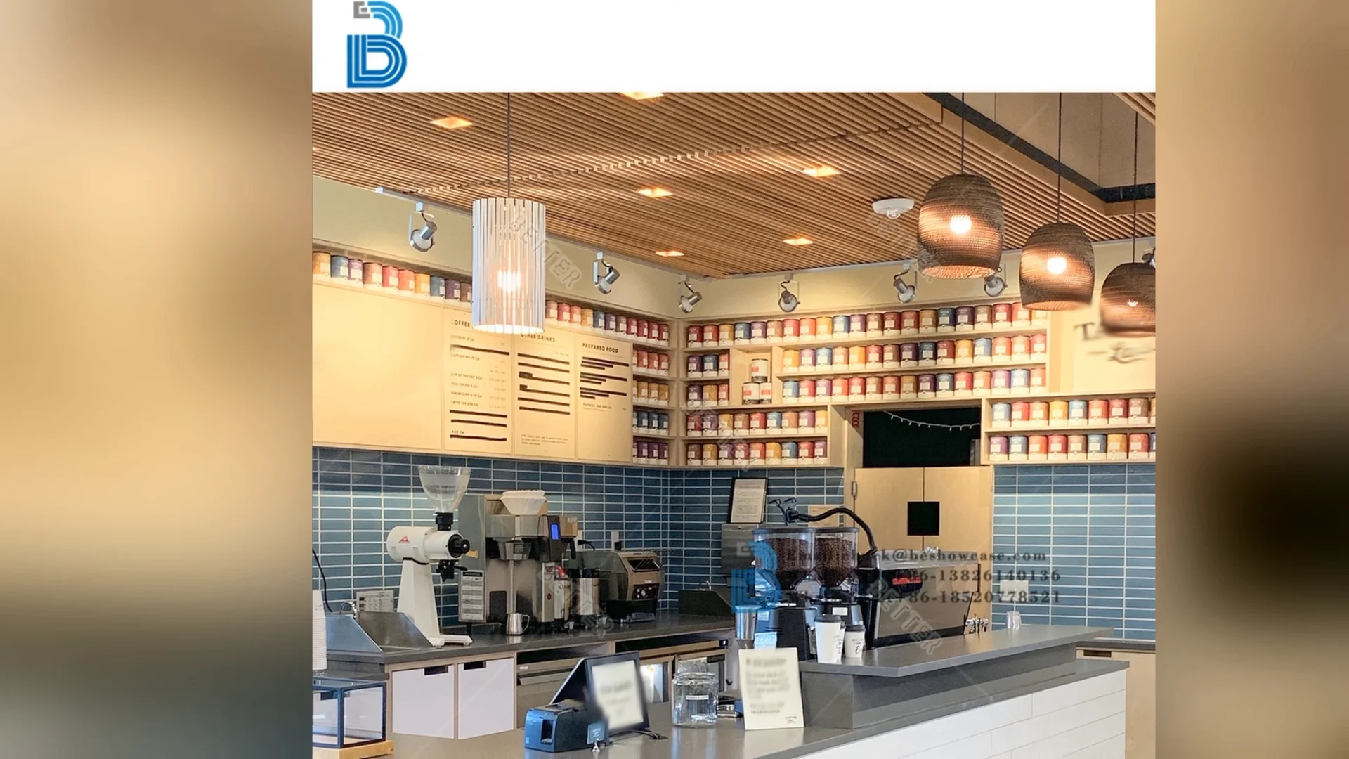 Custom Coffee Shop Interior Design Wooden Coffee Bar Counter Vintage ...