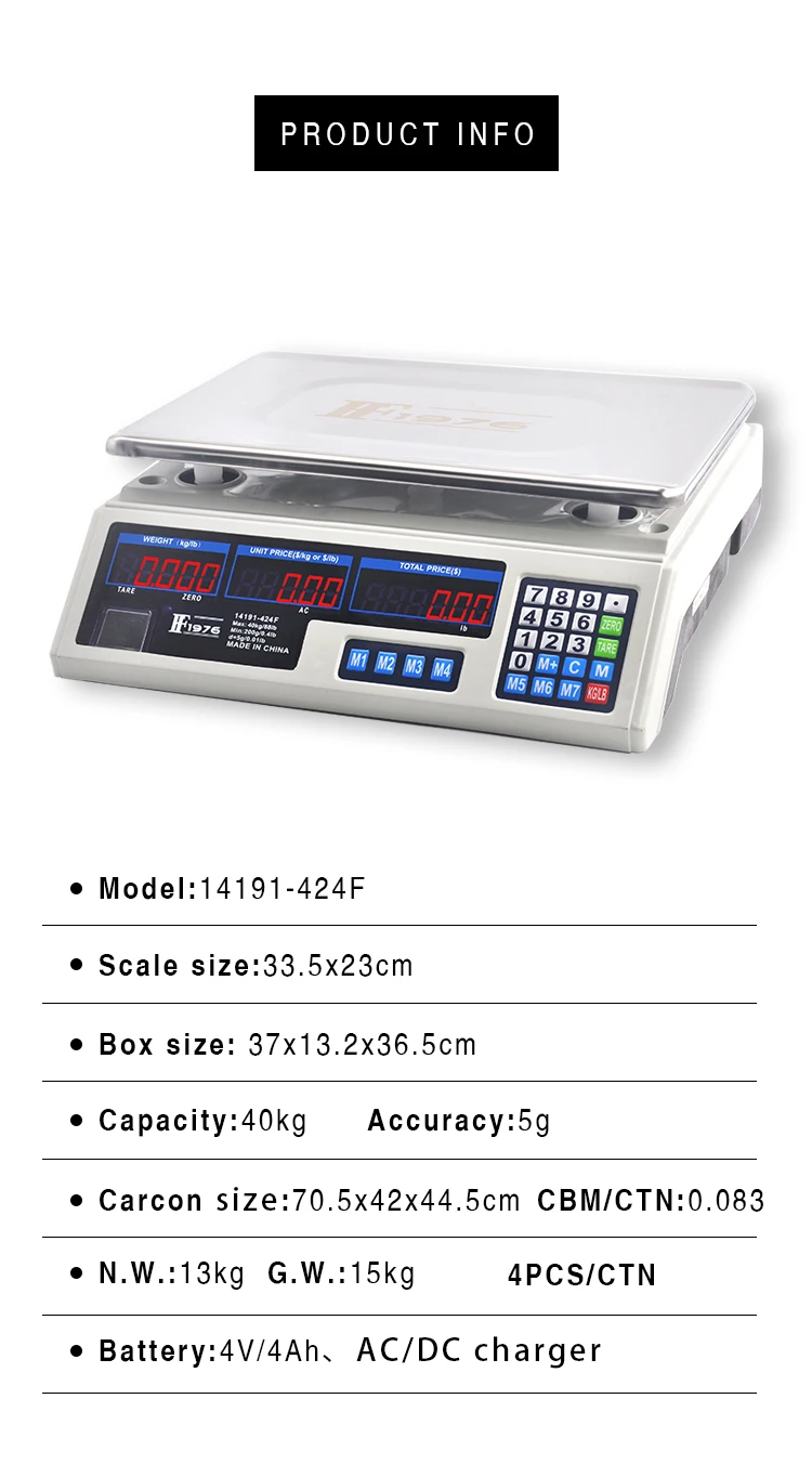 FF1976-424F Digital Weighing Scale - 40kg Capacity, Dual Display ...
