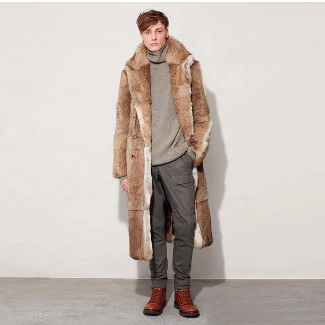 Yr1226 Fashion Design Winter Mens Animal Rabbit Fur Long Coat Overcoat ...