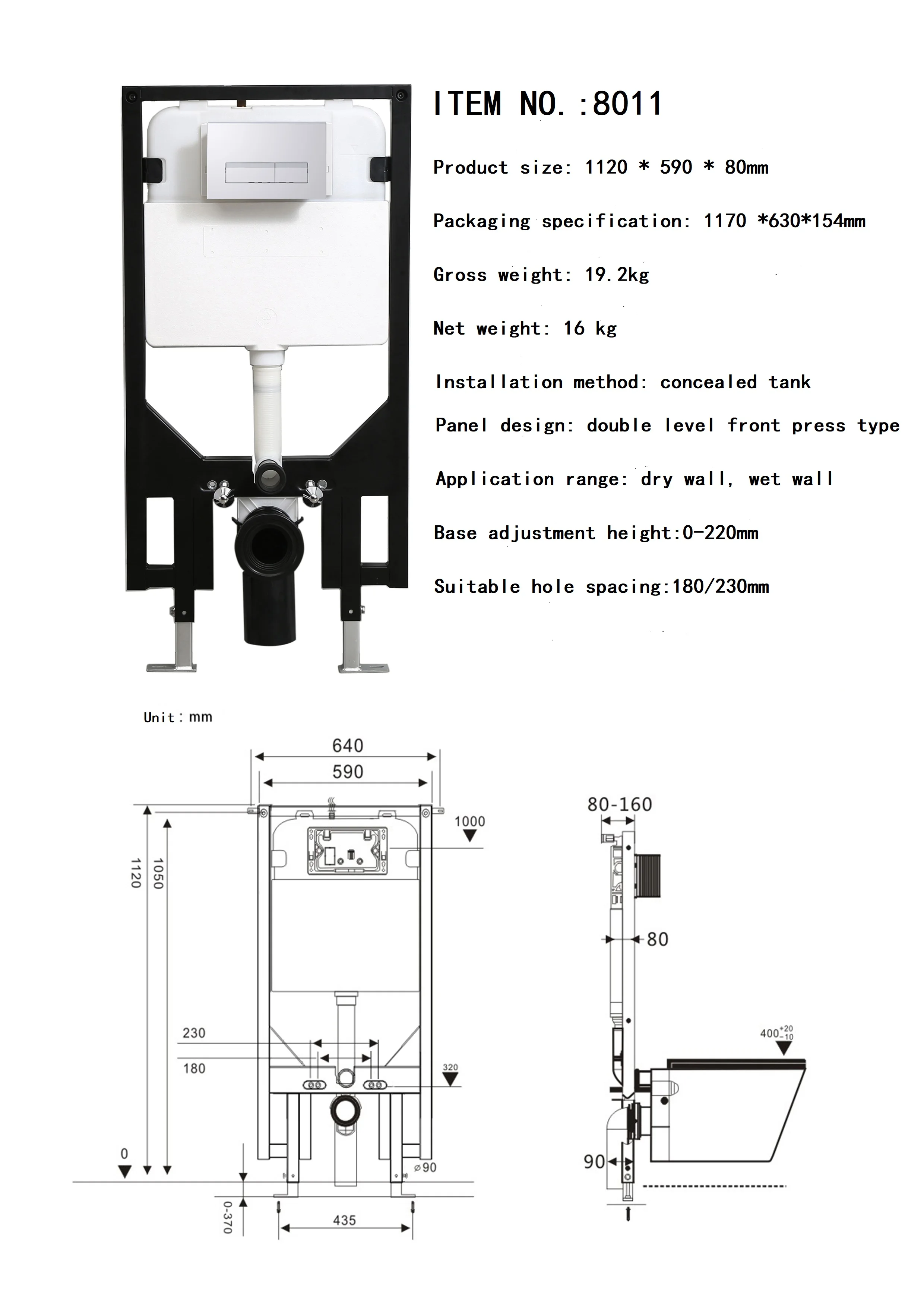 Hidden in Wall Concealed Cisterns for Wall Hung Toilets with Metal ...