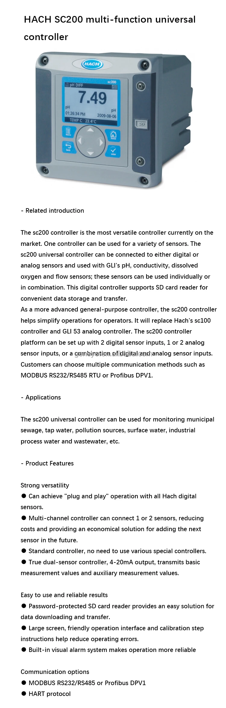 Hach Sc200 Multi-function Universal Controller - Buy Hach Sc200 Multi ...