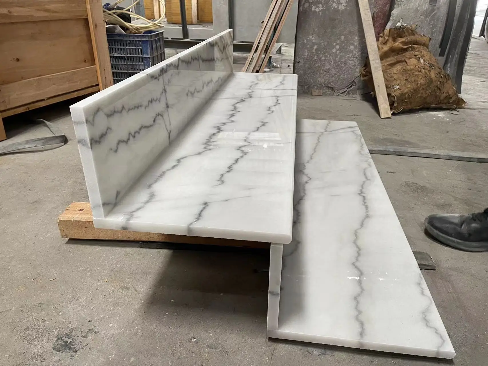 Natural White Marble Stair Treads - Anti Slip & Polished
