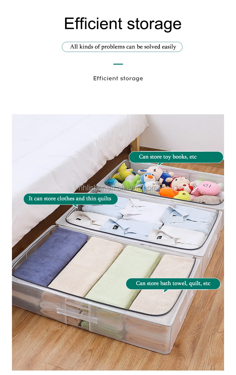 Transparent Large Capacity Under Bed Storage Box With 3 Handles And 2 ...