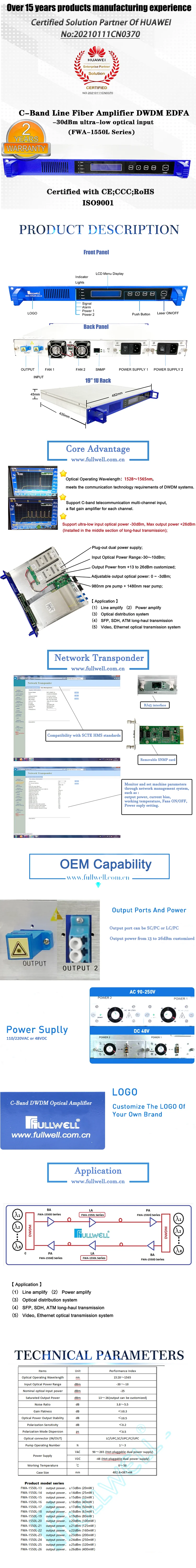 C-band Booster Optical Amplifier With Output Power 13-26dbm For Dwdm ...