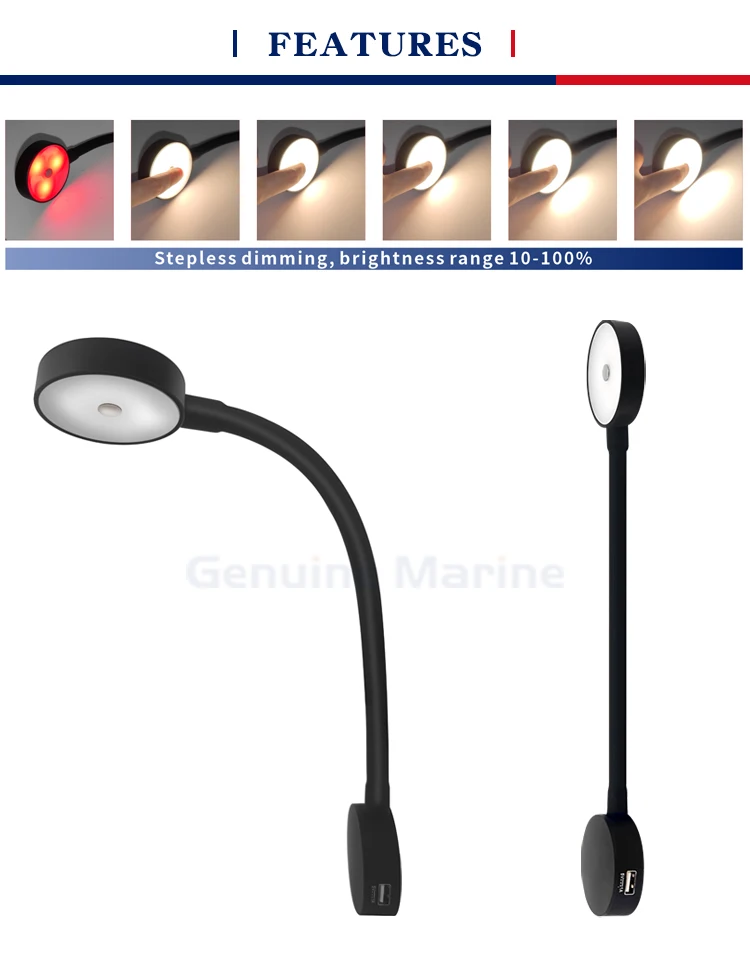 Genuine Marine 12V LED Bedside Reading Light Wall Lighting With ...
