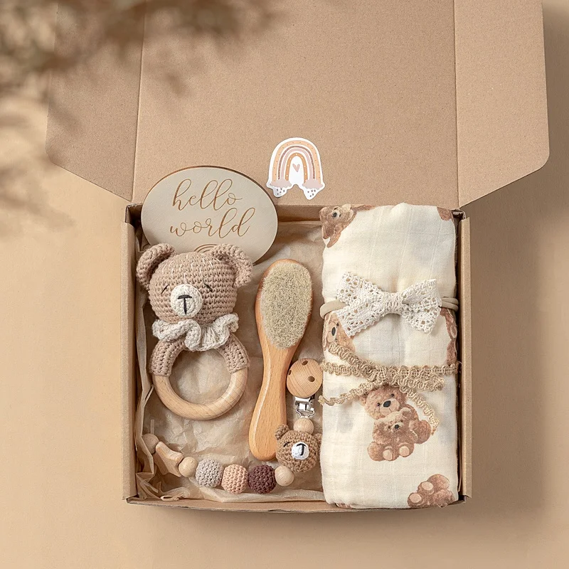 Newborn Gift Box Organic Baby Gift Set Baby Muslin Cotton Blanket ...