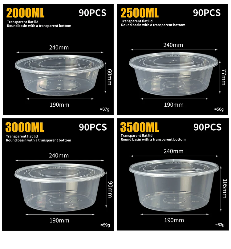 Transparent 500ml Plastic Disposable Lunch Box Leakproof Takeaway Bowls ...