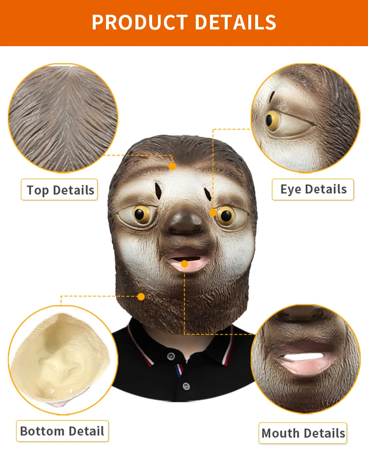 Realistic Zootopia Sloth Latex Mask Movie Cosplay Full Head Animal Mask ...