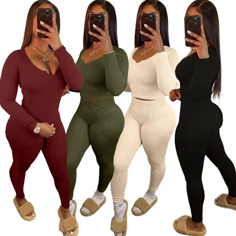 Custom Women Bank 2 Piece Sets Women Clothing Fall 2022 V Neck Two ...