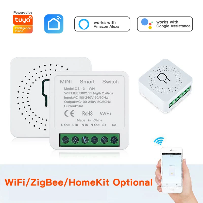 Rsh Tuya Wifi 16a Mini Smart Switch 2 Way Control Wireless Zigbee Light Breaker Diy Relay 