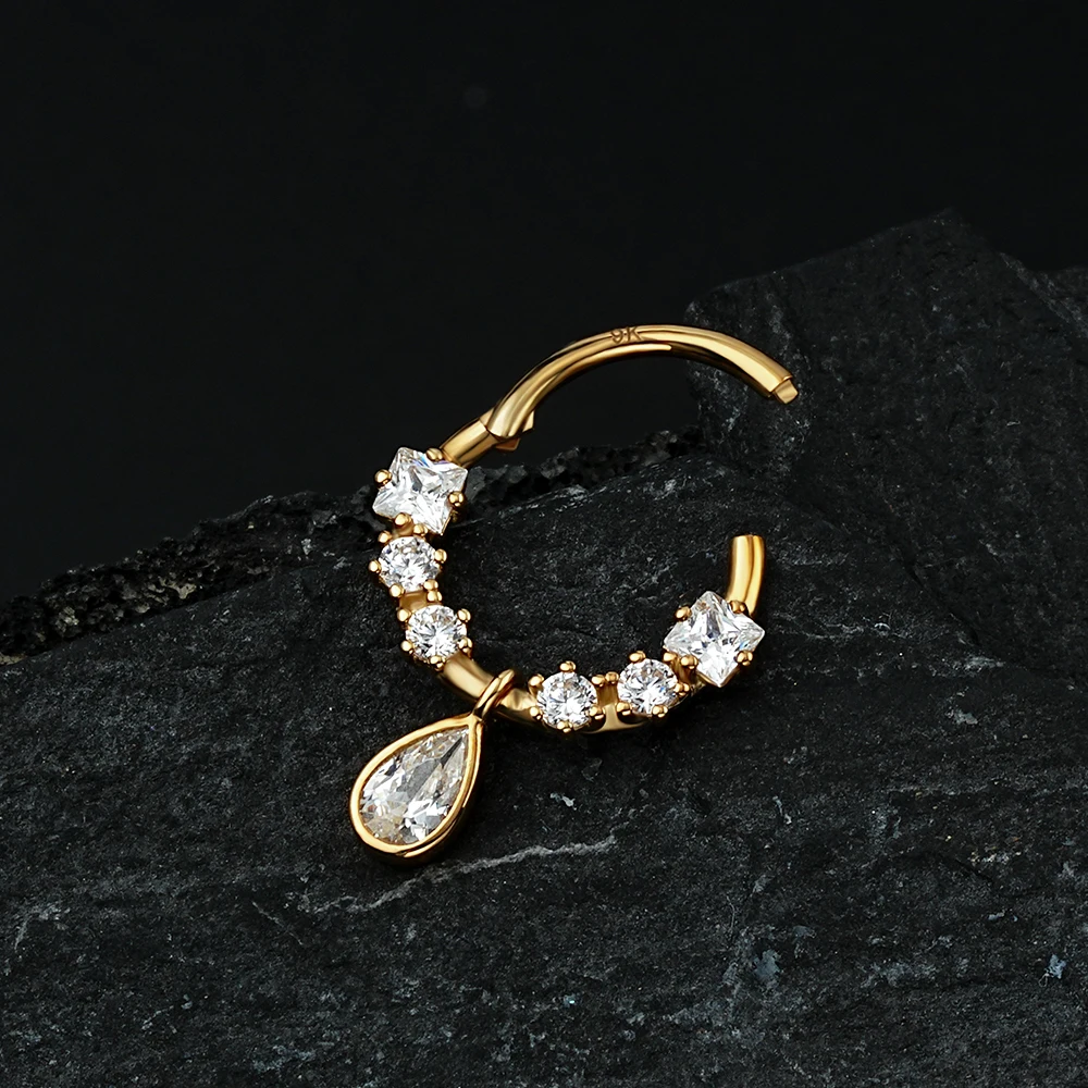 14K Yellow Solid Gold Nose Septum Earrings Clicker Hinged Segment Ring ...