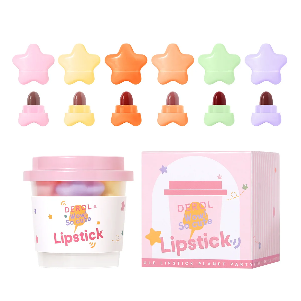 Derol Lip Balm Star Lip Sticks Travel Size Velvet 6 Color Candy Mini ...