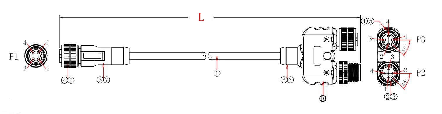 Factory Customized Y Splitter Plug Socket T Coupler M12 Male/2x M12 ...