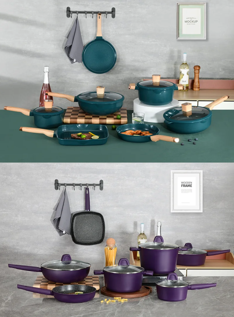 Customized 7 Piece Korean Style Nonstick Marble Coating Aluminum ...